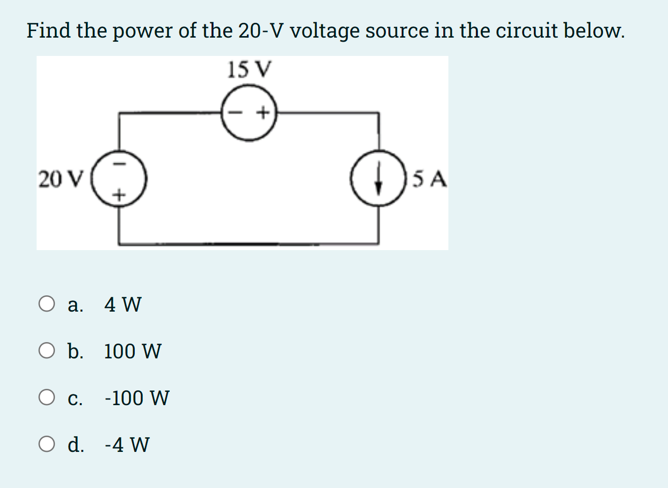 Solved Find the power of the 20-V voltage source in the | Chegg.com
