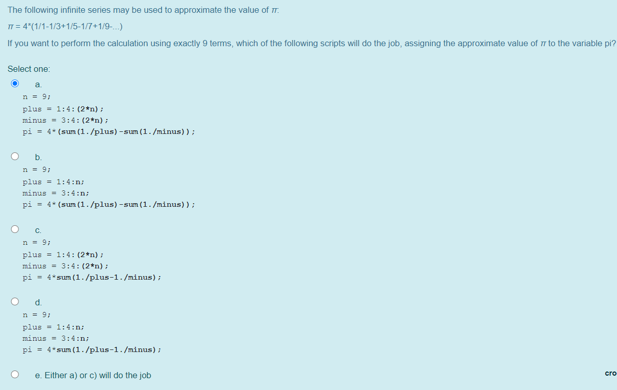 Solved The following infinite series may be used to | Chegg.com