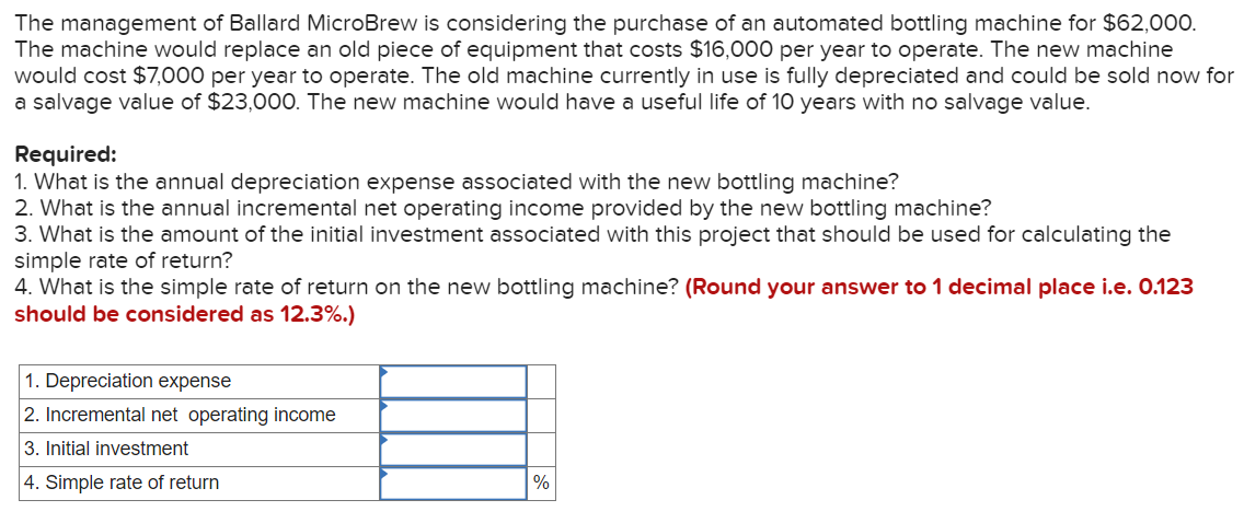Solved The management of Ballard MicroBrew is considering | Chegg.com