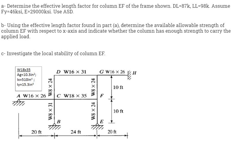 Solved a- Determine the effective length factor for column | Chegg.com