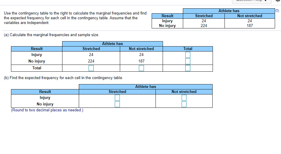 Solved Use the contingency table to the right to calculate | Chegg.com