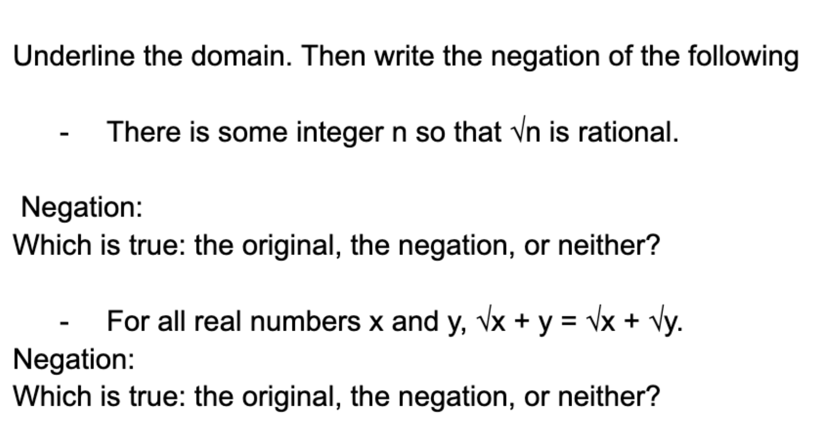 Solved Underline the domain. Then write the negation of the | Chegg.com