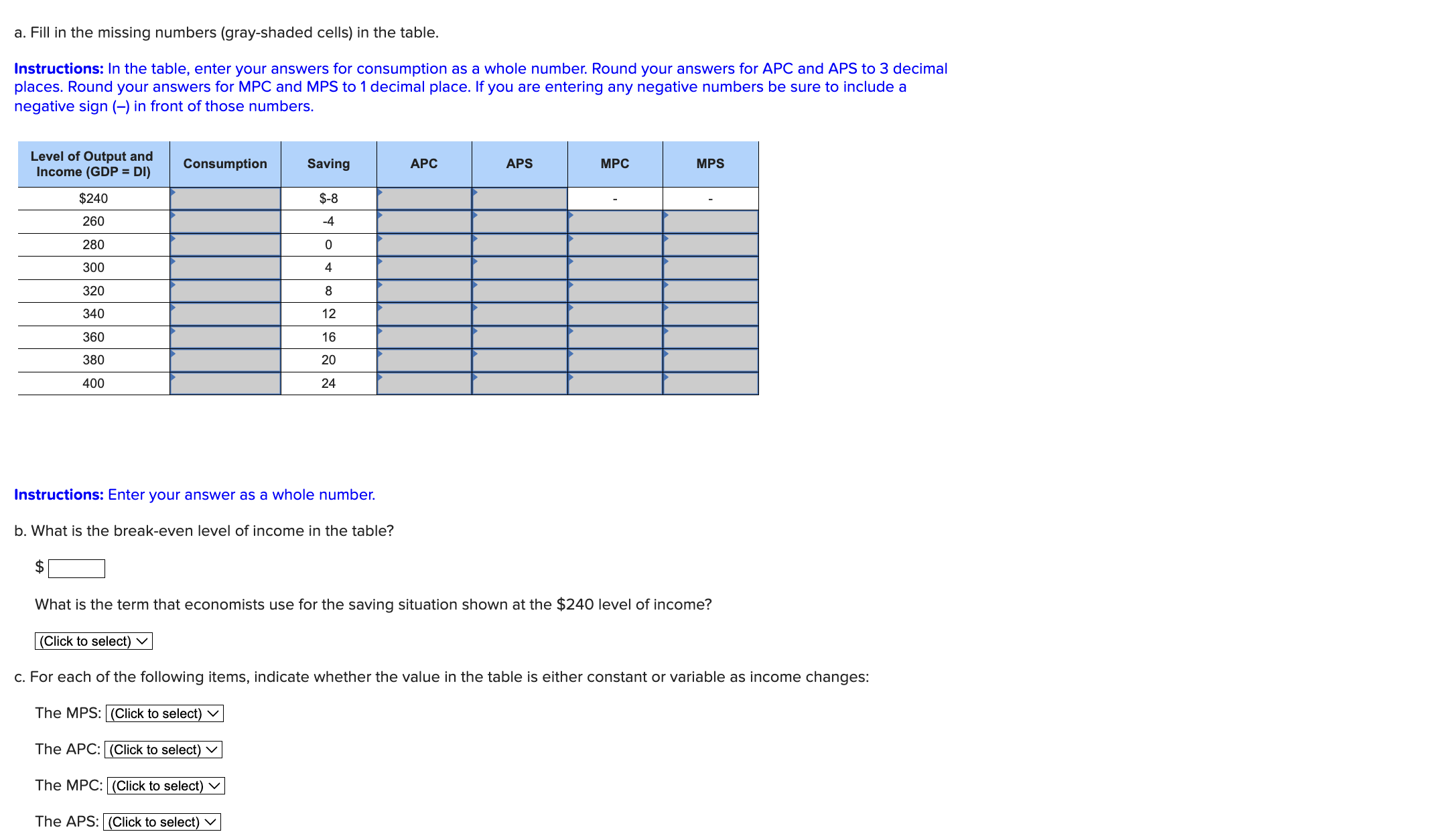 Solved a. Fill in the missing numbers (gray-shaded cells) in | Chegg.com