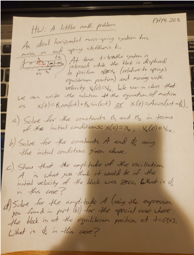 Solved An Ideal Horizontal Mass Spring System Has Mass M And
