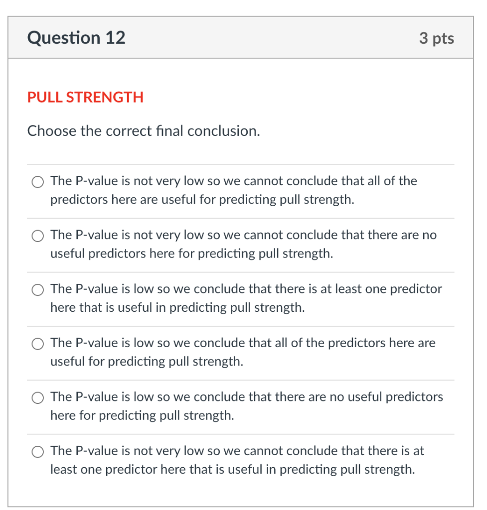 Solved Use the information below to answer the PULL STRENGTH | Chegg.com