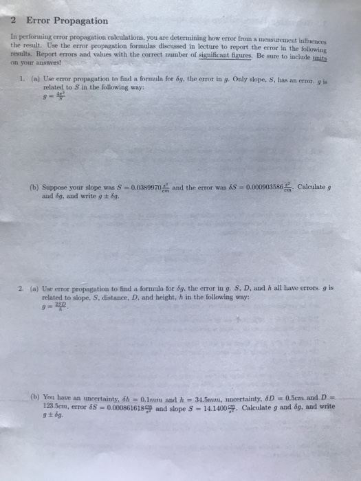 Solved 2 Error Propagation In performing error propagation | Chegg.com