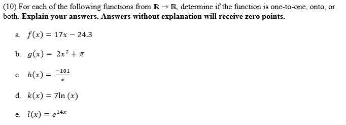 Solved (10) For each of the following functions from R + R, | Chegg.com