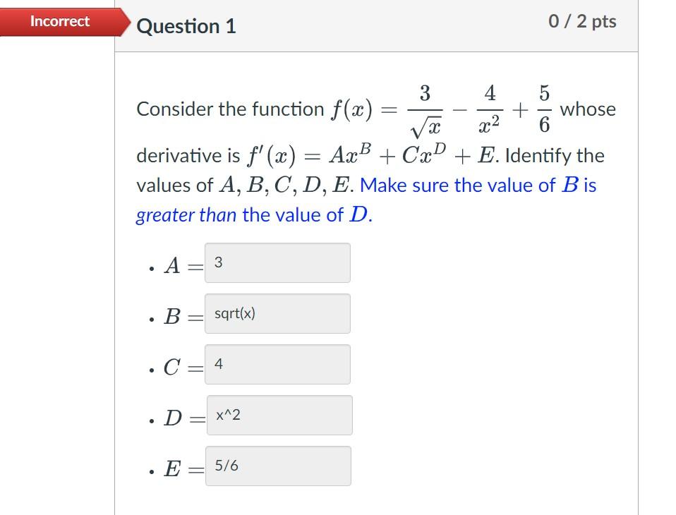 Solved Consider the function f(x)=x3−x24+65 whose derivative | Chegg.com
