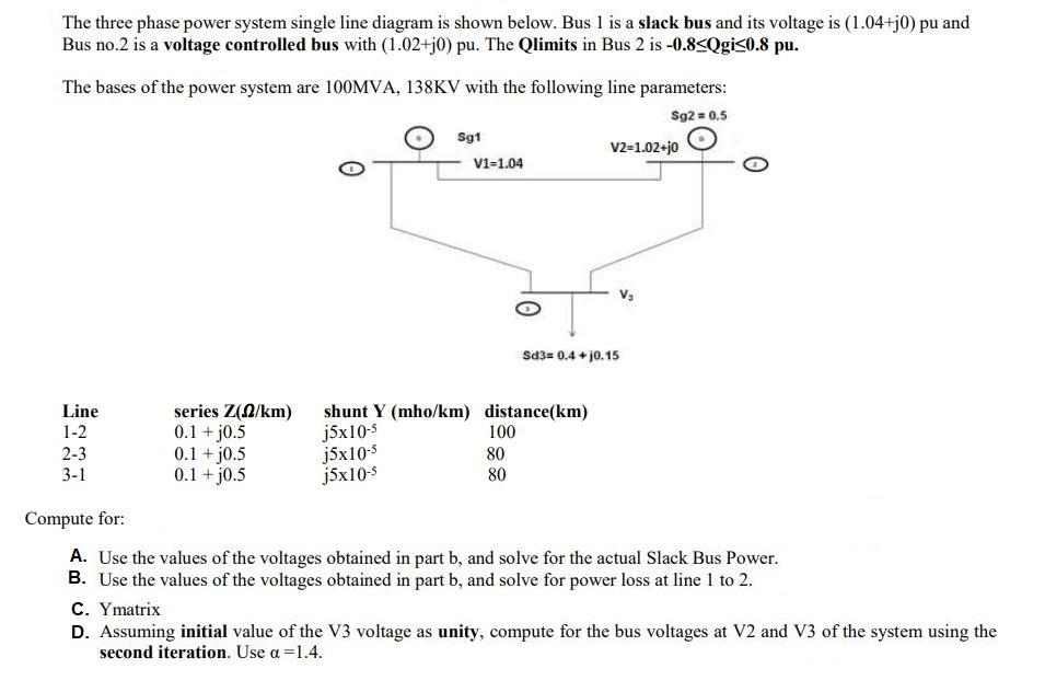 Solved The three phase power system single line diagram is | Chegg.com