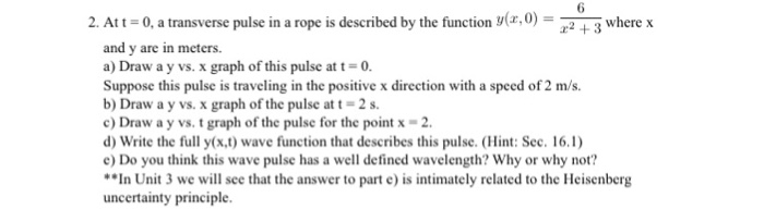 Solved At t = 0, a transverse pulse in a rope is described | Chegg.com