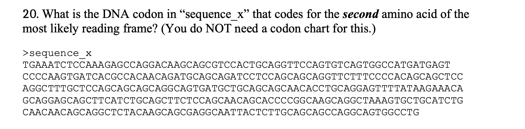 Solved 20. What is the DNA codon in "sequence_ x " that | Chegg.com