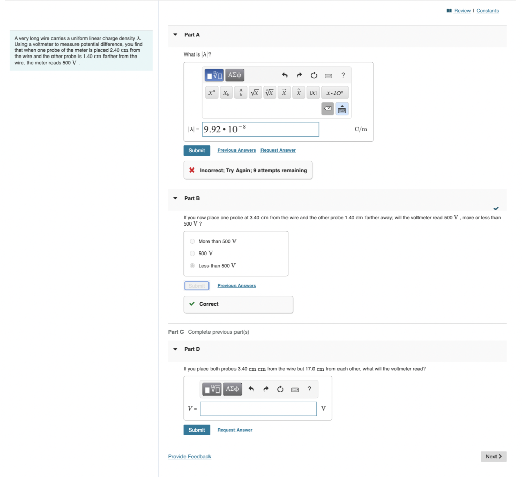 Solved Review | Constants Part A A very long wire carries a | Chegg.com