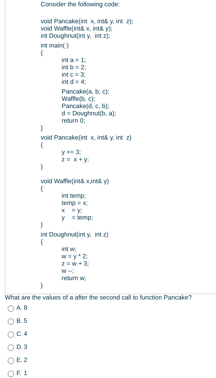 Solved Consider the following code: void Pancake(int x, int& | Chegg.com