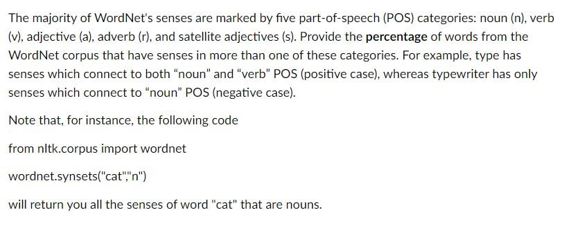 Solved The majority of WordNet's senses are marked by five | Chegg.com