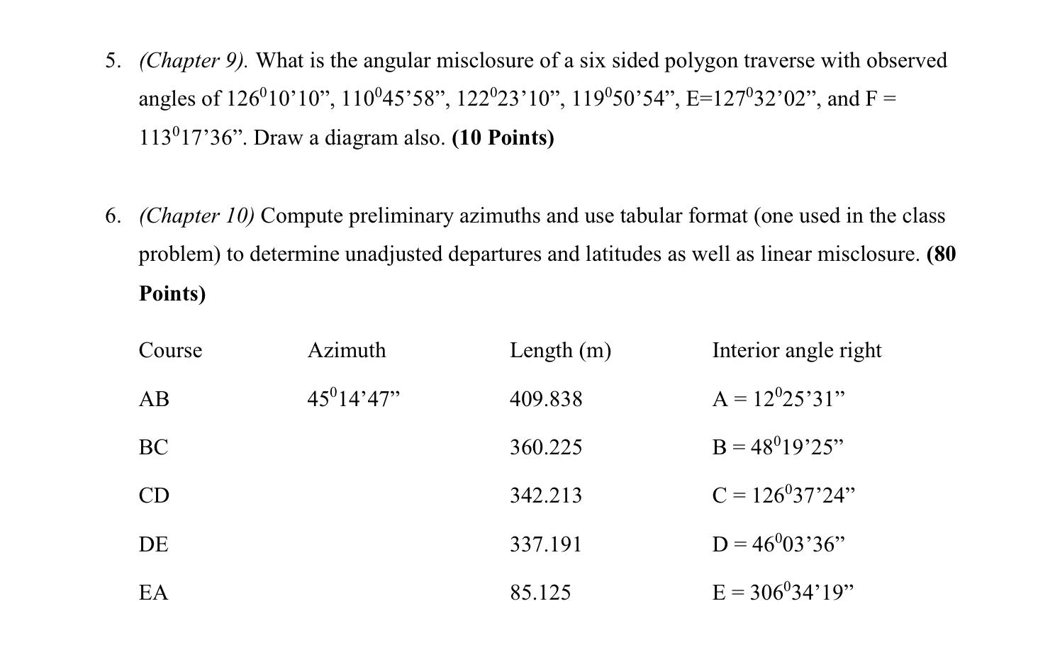Solved 5. (Chapter 9). What is the angular misclosure of a | Chegg.com