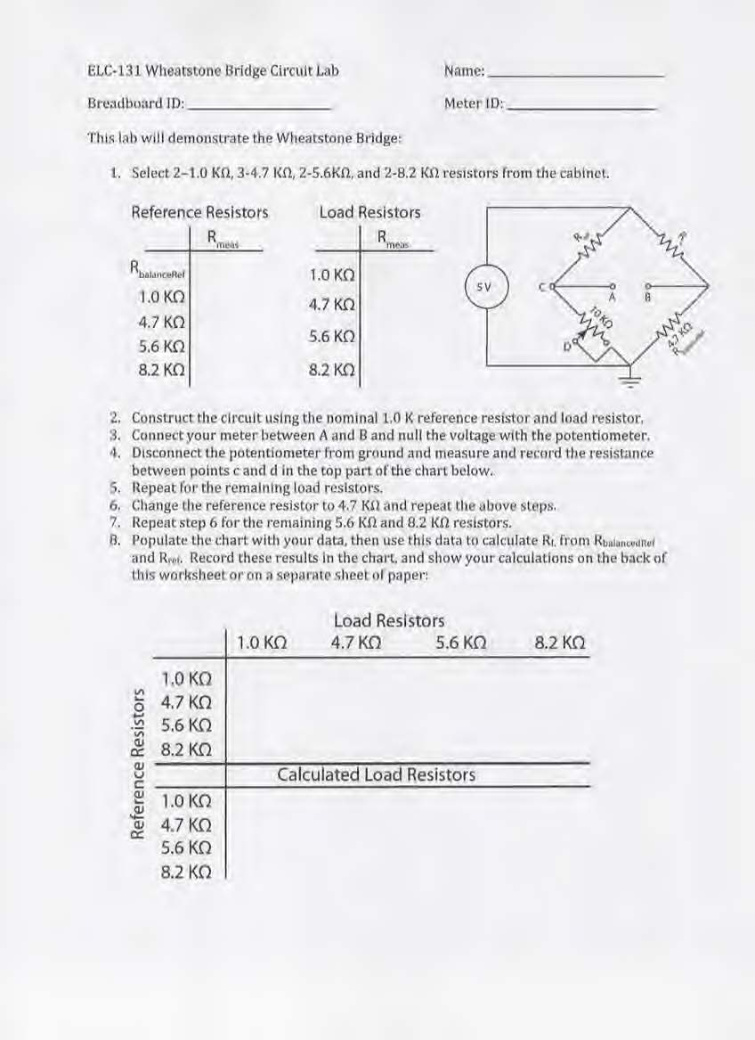 ELC-131 Wheatstone Bridge Circuit Lab Name: | Chegg.com