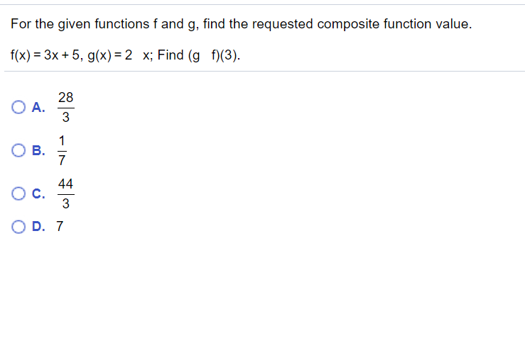Solved For the given functions f and g, find the requested | Chegg.com