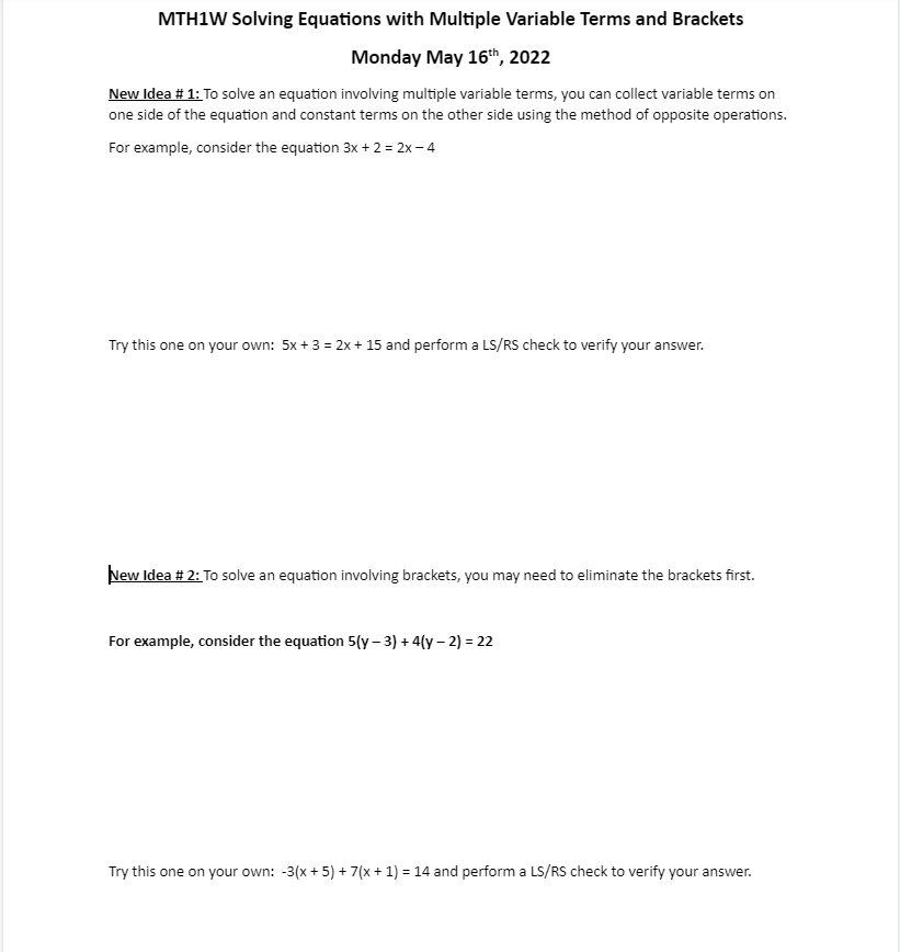 Solved MTH1W Solving Equations with Multiple Variable Terms | Chegg.com