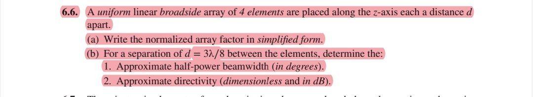 Solved 6.6. A uniform linear broadside array of 4 elements | Chegg.com