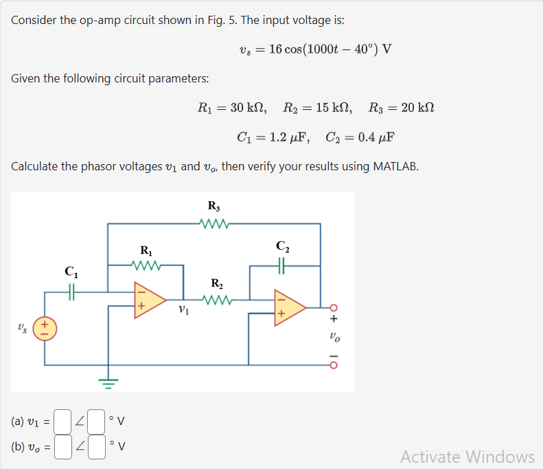 Consider the op-amp circuit shown in ﻿Fig. 5. ﻿The | Chegg.com