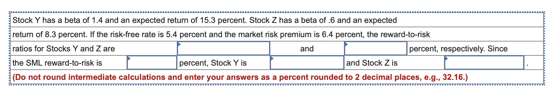 Solved Stock Y has a beta of 1.4 and an expected return of | Chegg.com