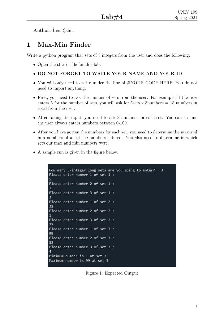 Solved Lab#4 UNIV 199 Spring 2021 Author: İrem Şahin 1 | Chegg.com