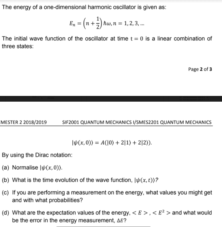 Solved The energy of a one-dimensional harmonic oscillator | Chegg.com