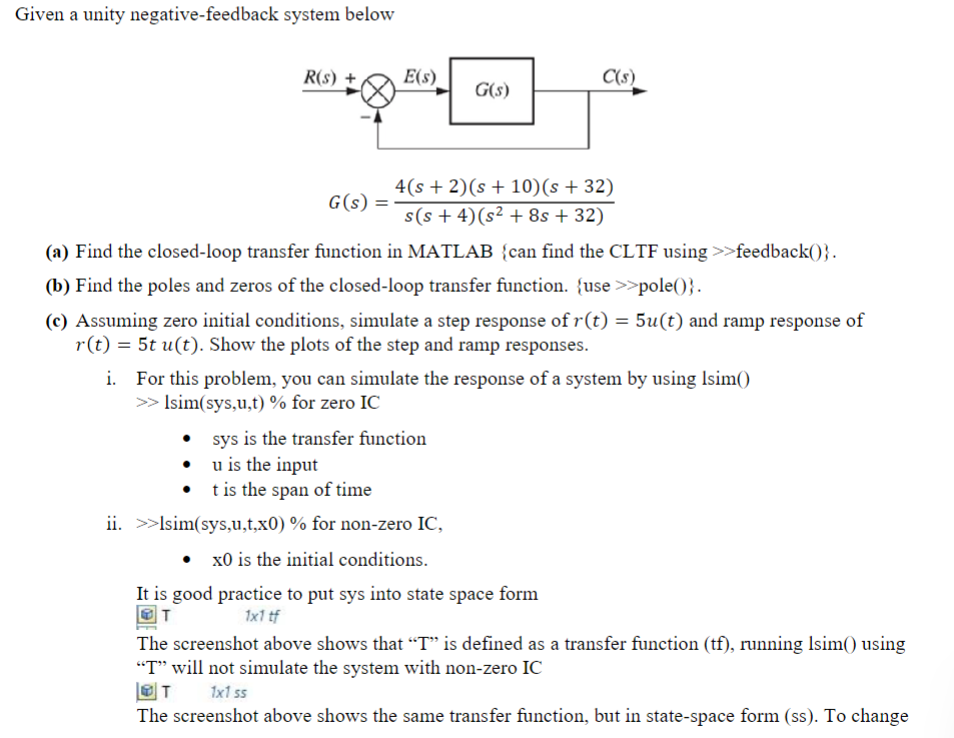 Solved Given A Unity Negative Feedback System Below 