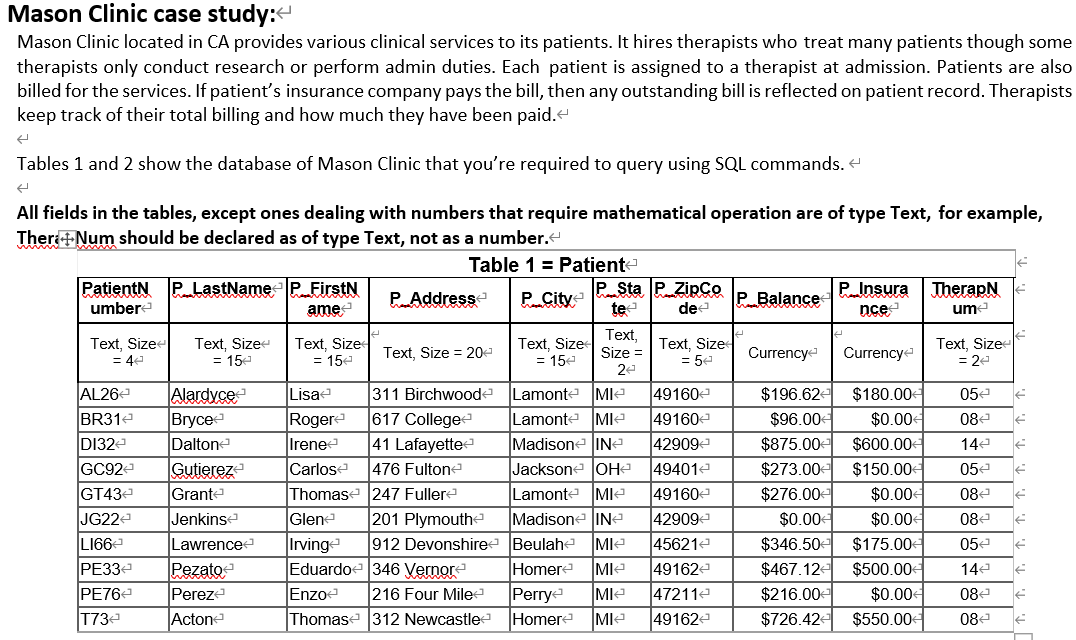 Solved Mason Clinic case study: Mason Clinic located in CA | Chegg.com