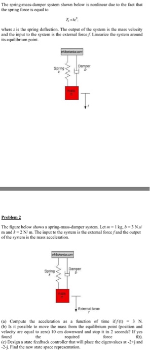 Solved The spring-mass-damper system shown below is | Chegg.com