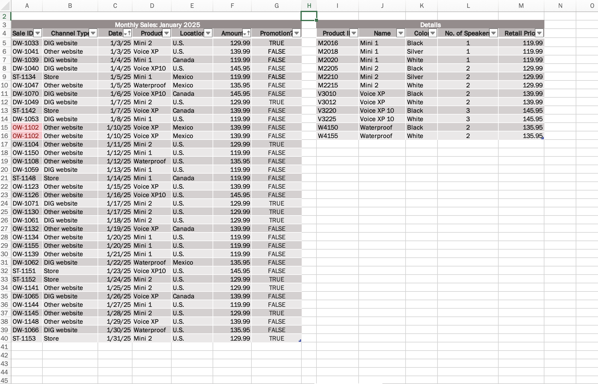 Solved Benicio wants to examine the January, 2025 sales by | Chegg.com