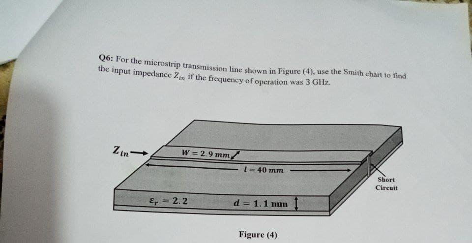 Solved Q6: For the microstrip transmission line shown in | Chegg.com