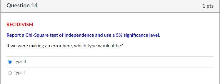 Solved Use the information below to answer the RECIDIVISM | Chegg.com
