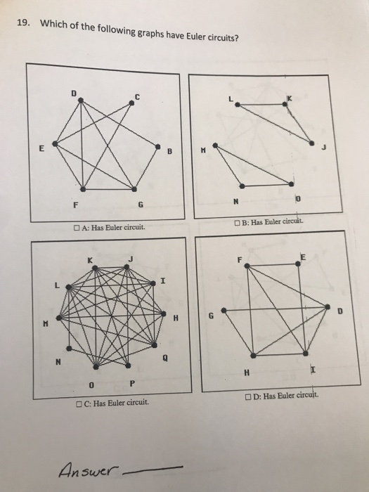 Solved Which Of The Following Graphs Have Euler Circuits 8879