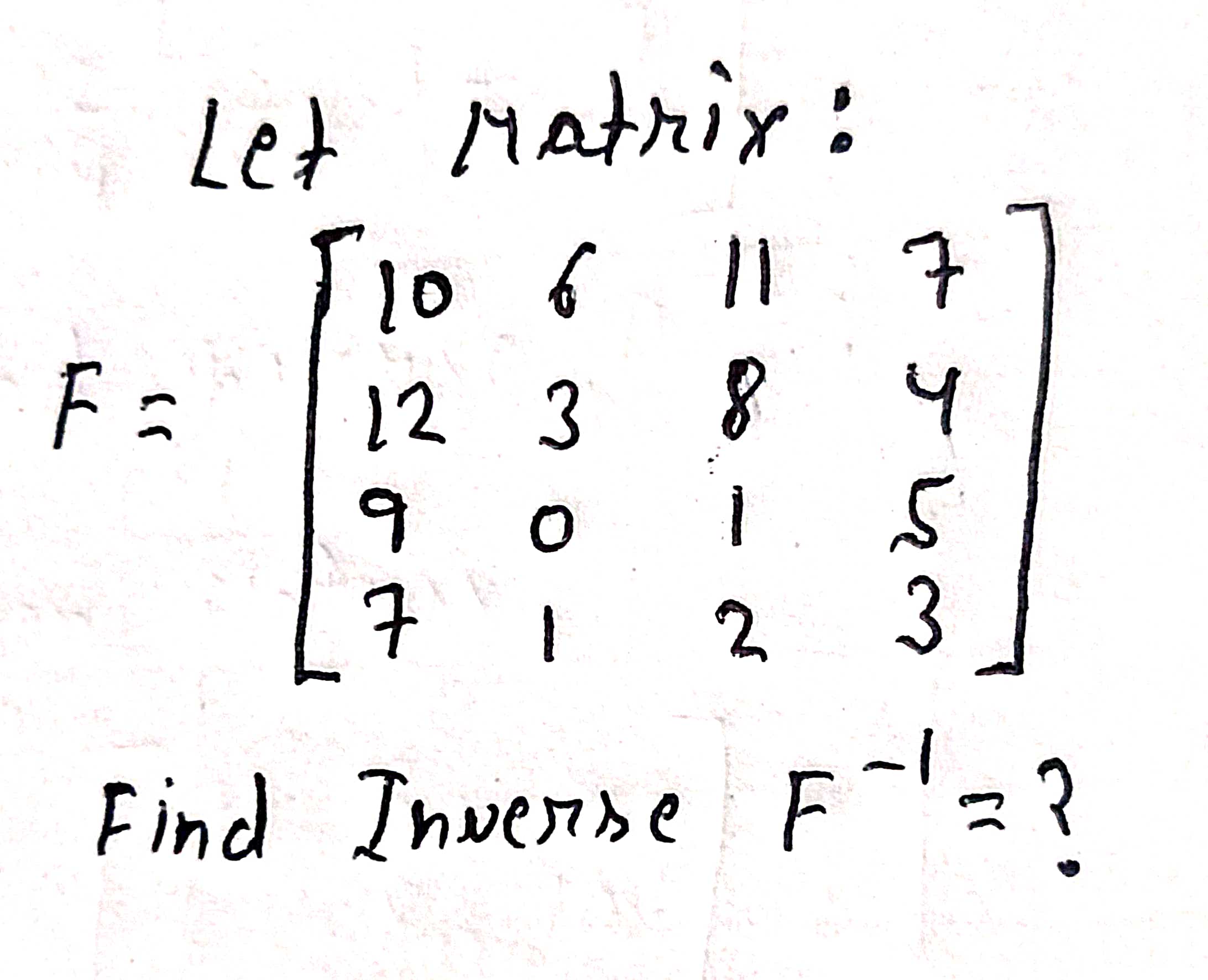 Solved Let Matrix:F=[1061171238490157123]Find Inverse F-1= ? | Chegg.com