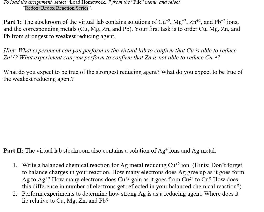 Solved To Load The Assignment Select Load Homework 