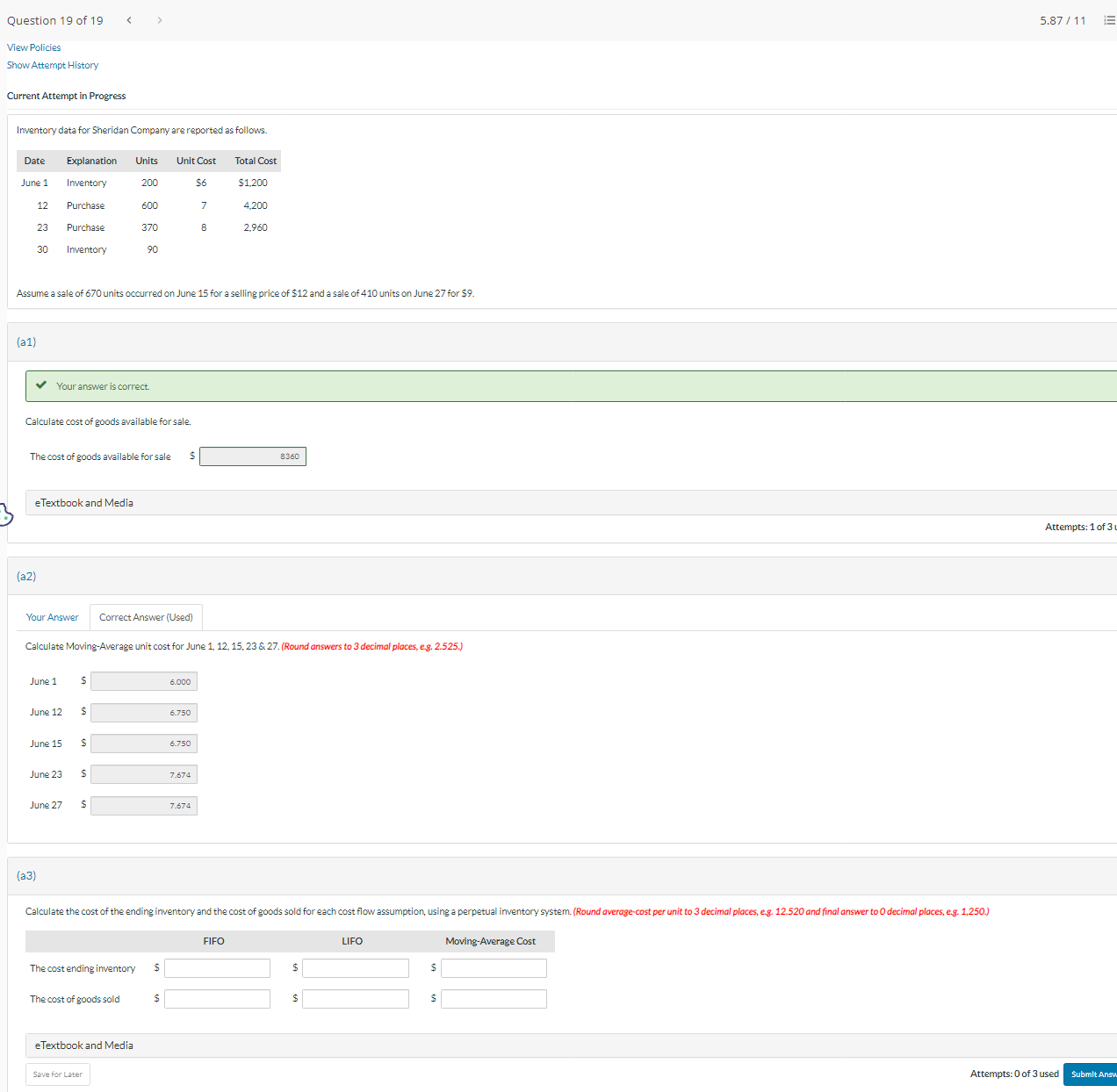 Solved Current Attempt in Progress Inventory data for | Chegg.com
