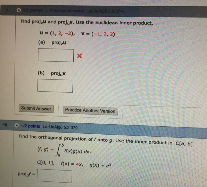 Solved Find projvu and projuv. Use the Euclidean inner | Chegg.com