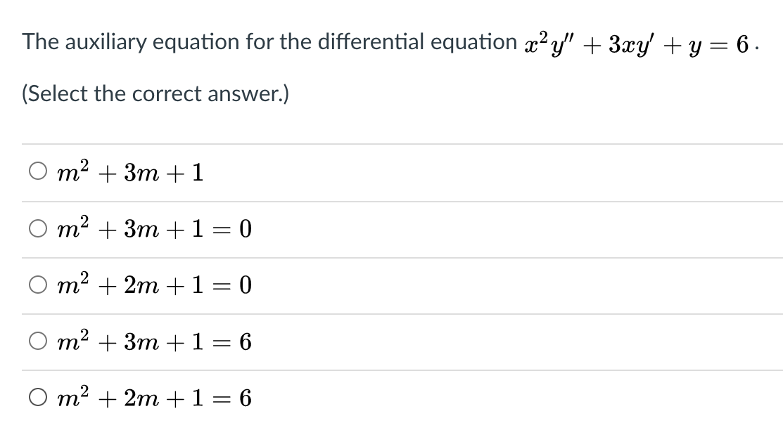 Solved The auxiliary equation for the differential equation | Chegg.com