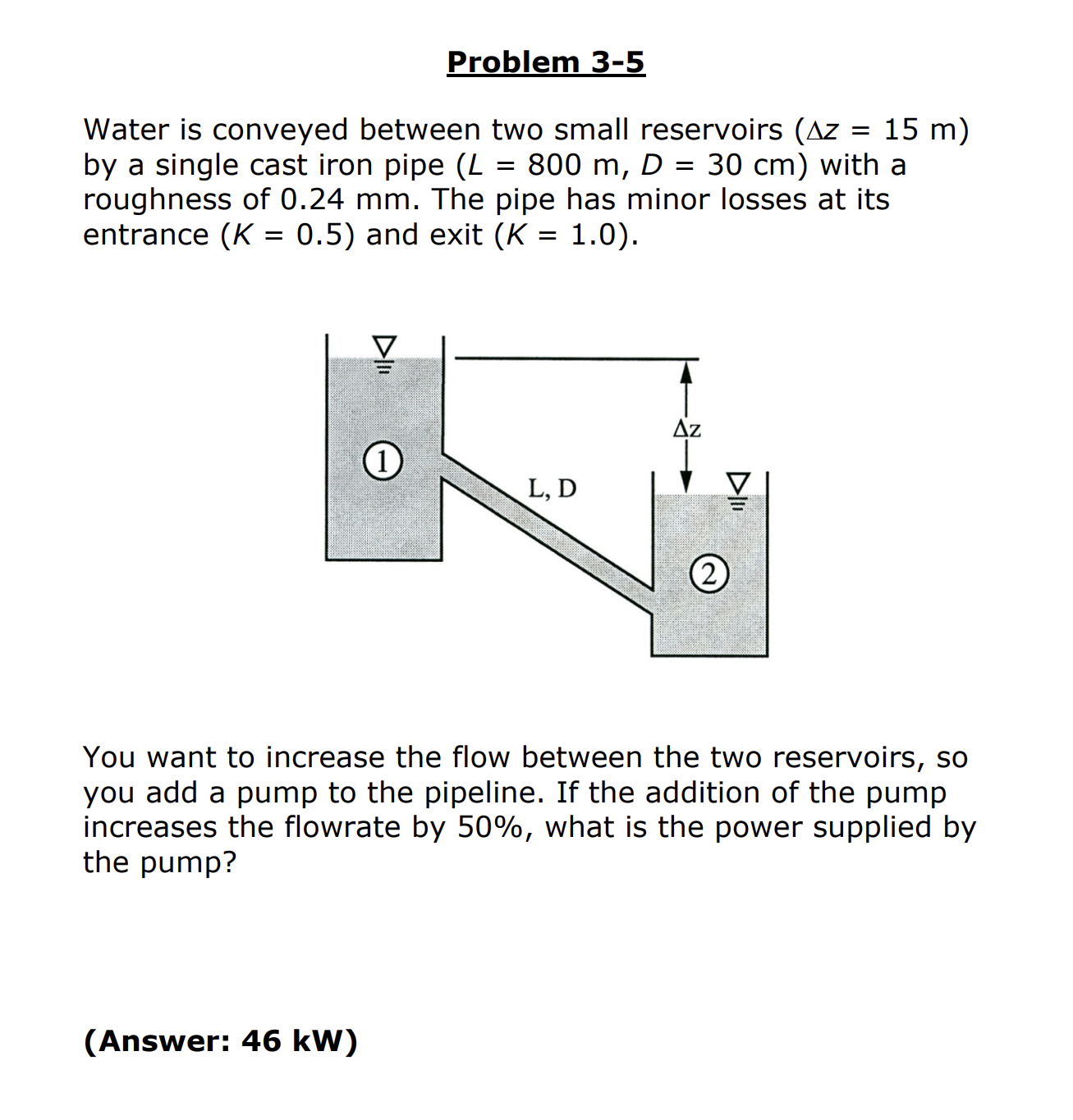 Solved Water is conveyed between two small reservoirs (Δz=15 | Chegg.com