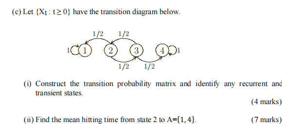 Solved (c) Let {Xt:t>0} have the transition diagram below. | Chegg.com