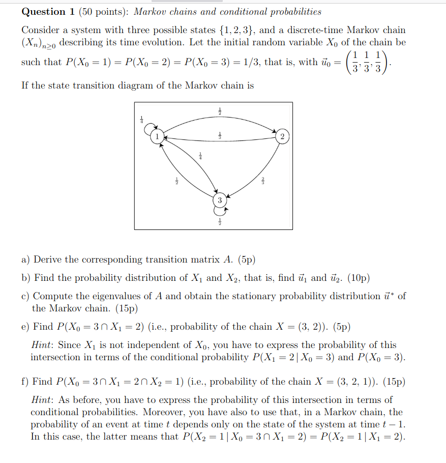 Solved Question 1 (50 points): Markov chains and conditional | Chegg.com