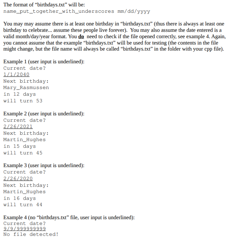 Solved Problem B: Birthdays (20 points) Make a program that | Chegg.com