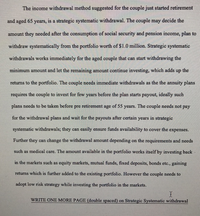 Solved The income withdrawal method suggested for the couple | Chegg.com