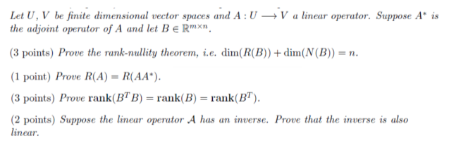 Solved Let U, V be finite dimensional vector spaces and A: U | Chegg.com