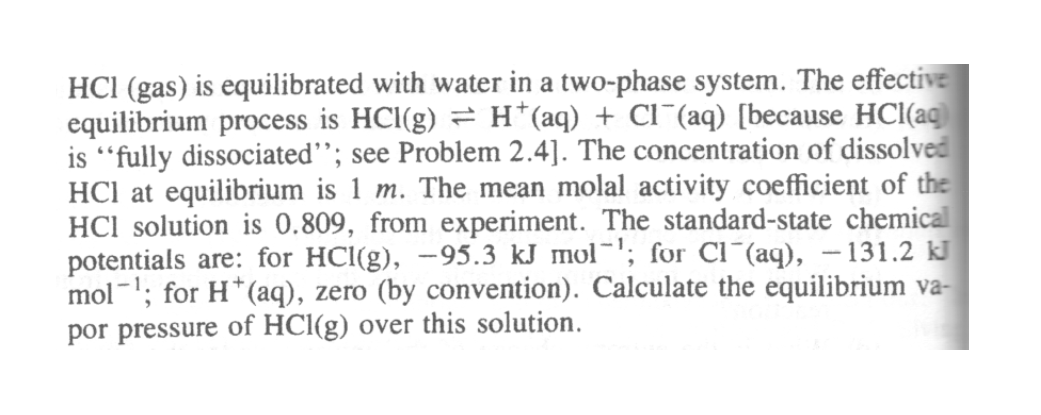 HCl (gas) is equilibrated with water in a two-phase | Chegg.com