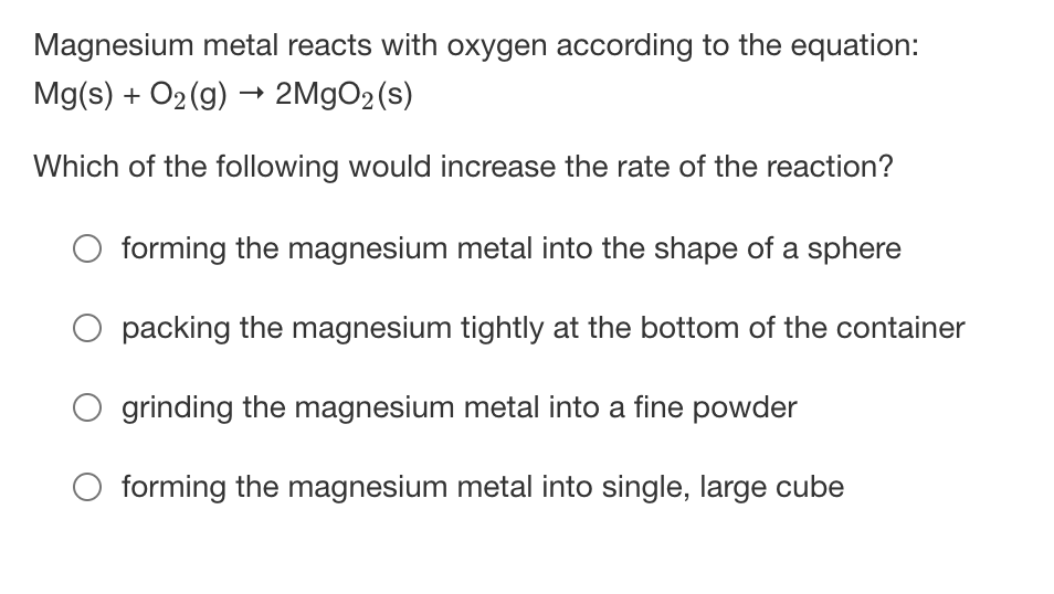 Solved Magnesium metal reacts with oxygen according to the | Chegg.com
