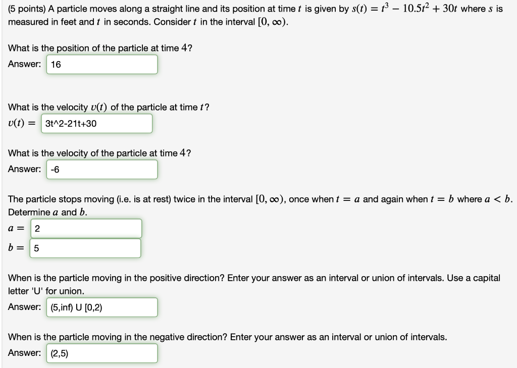 Solved (5 points) A particle moves along a straight line and | Chegg.com