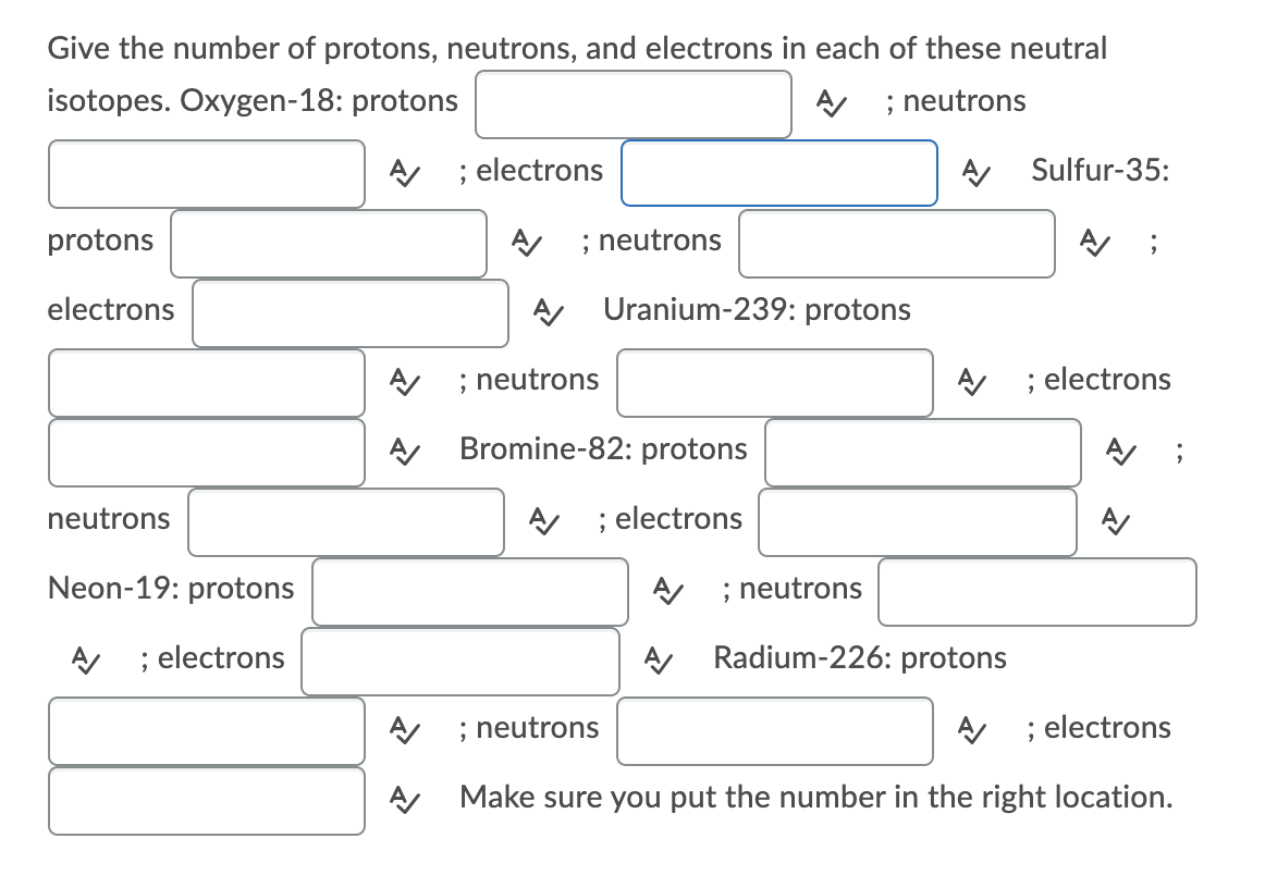 Solved Give the number of protons, neutrons, and electrons | Chegg.com