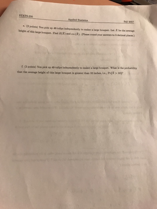 Solved Fall 2017 STATS 230 Applied Statistics Problem 2. (12 | Chegg.com